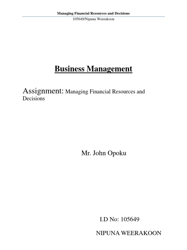 Managing Financial Resources and Decisions | PDF | Net Present Value ...