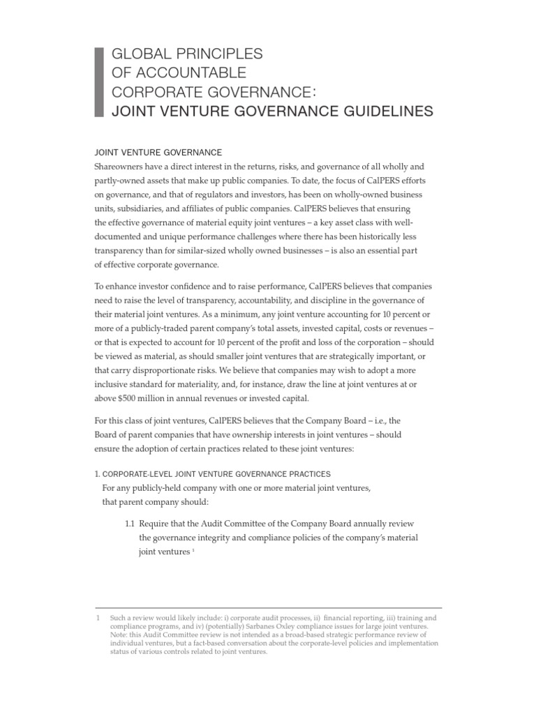 2009 03 26 Joint Venture Governance Guidelines | PDF | Joint Venture ...