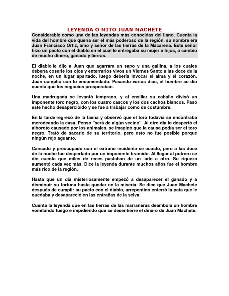 Leyenda de Juan Machete: Mito y Pacto | PDF