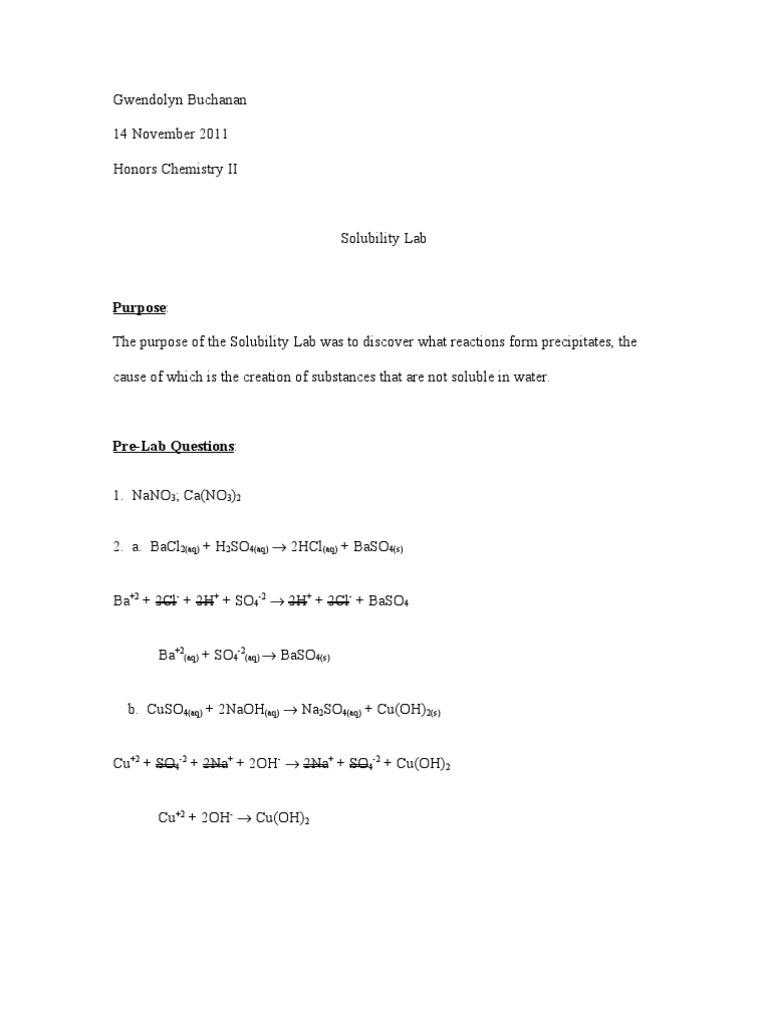 Solubility Lab | PDF | Precipitation (Chemistry) | Sodium