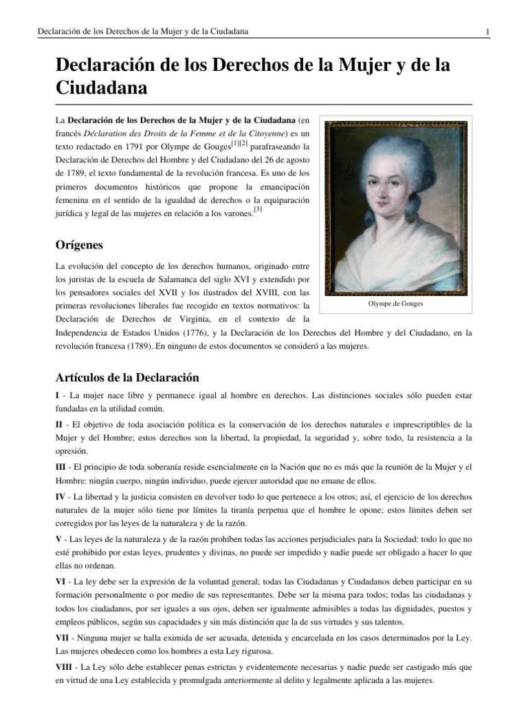 Declaración de Los Derechos de La Mujer y de La Ciudadana | PDF ...