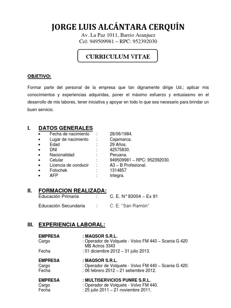 Curriculum - Jorge Alcántara | PDF