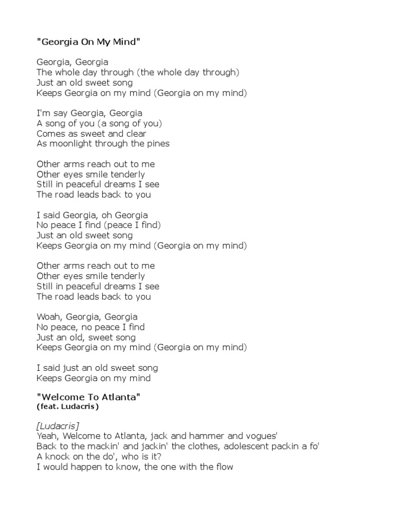 Atlanta-Themed Song Lyrics Compilation | PDF | Leisure | Entertainment ...