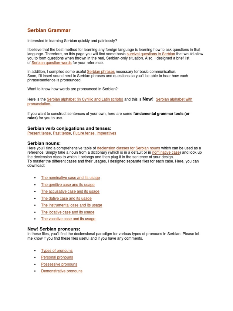 Serbian Grammar Pdf