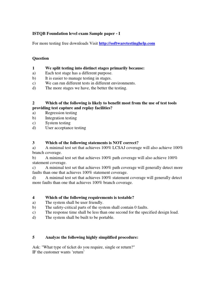 Istqb Exam Sample Paper 1 | PDF