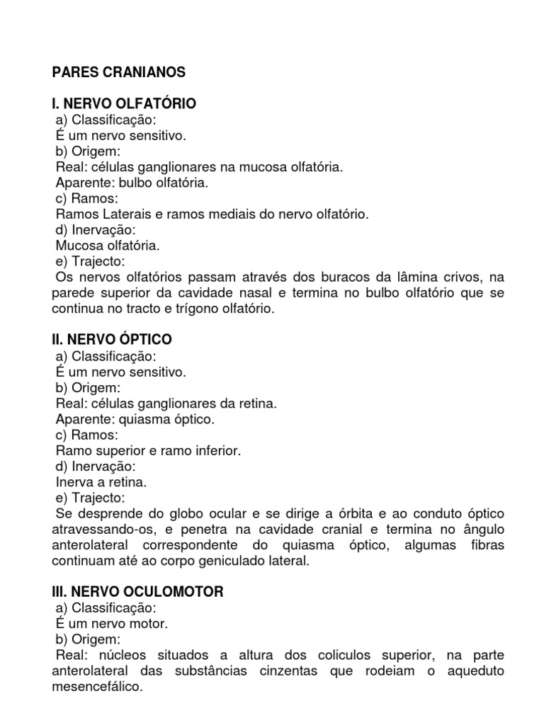 Pares Cranianos | PDF | Neuroanatomia | Anatomia