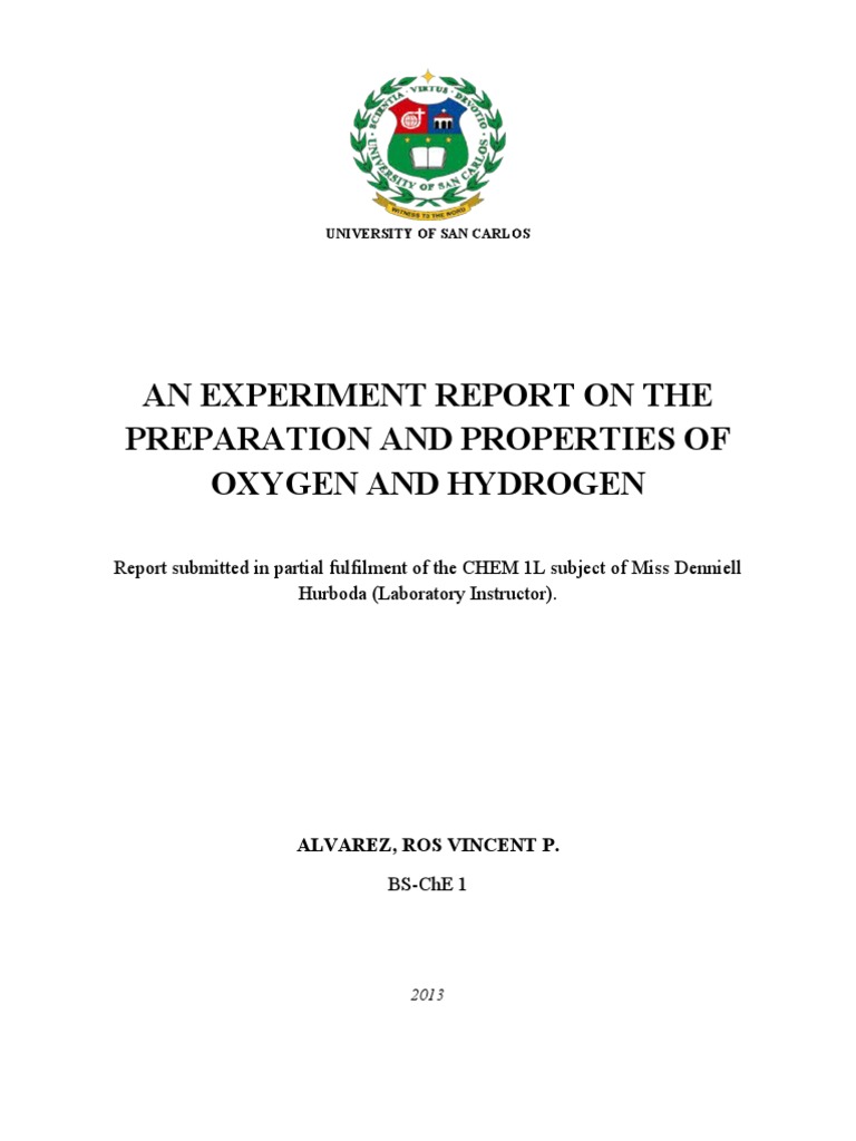 Oxygen and Hydrogen Lab Report | PDF | Oxygen | Hydrogen