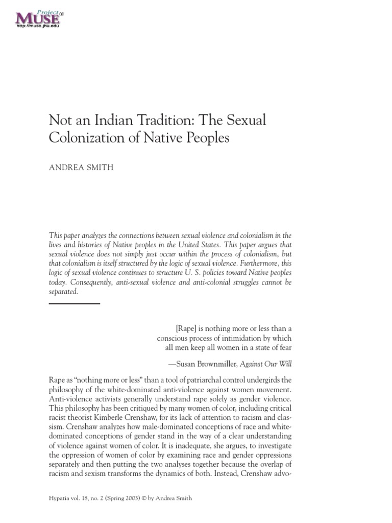 Not An Indian Tradition: The Sexual Colonization of Native Peoples ...