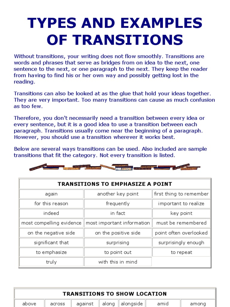 Types and Examples of Transitions | PDF | Sentence (Linguistics ...