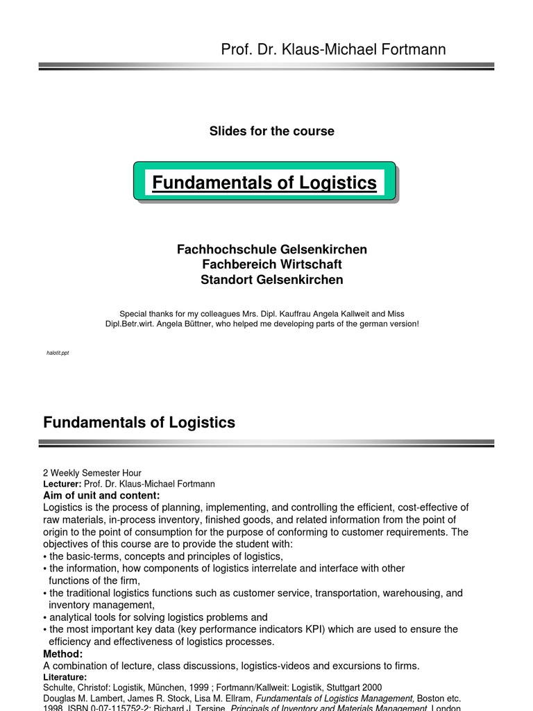 Klaus-Michael Fortmann-Fundamentals of Logistics | PDF | Logistics ...