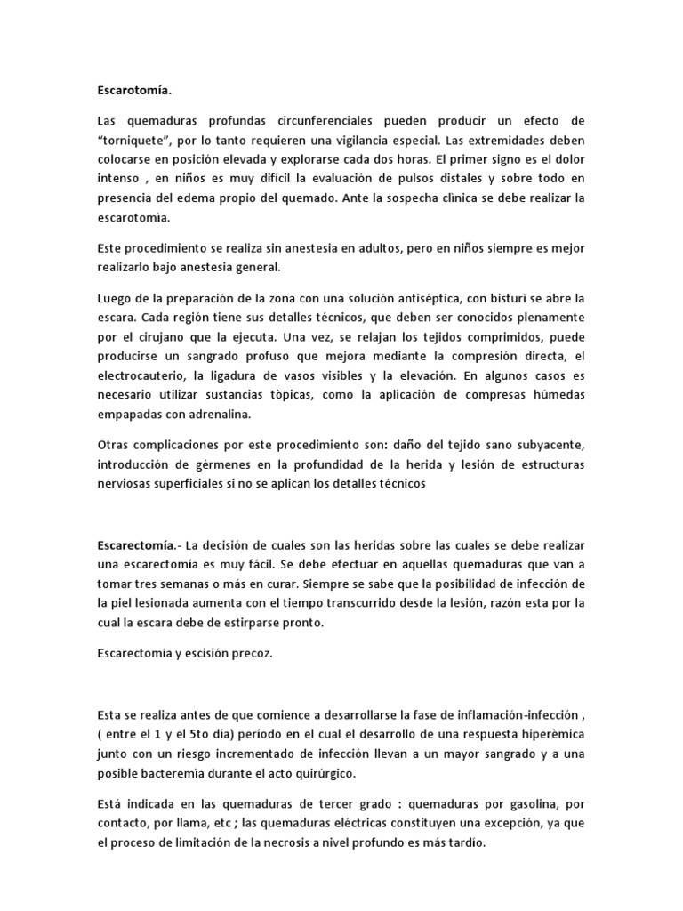 Escarotomía y Escarectomía en Quemaduras | PDF | Quemar | Herida