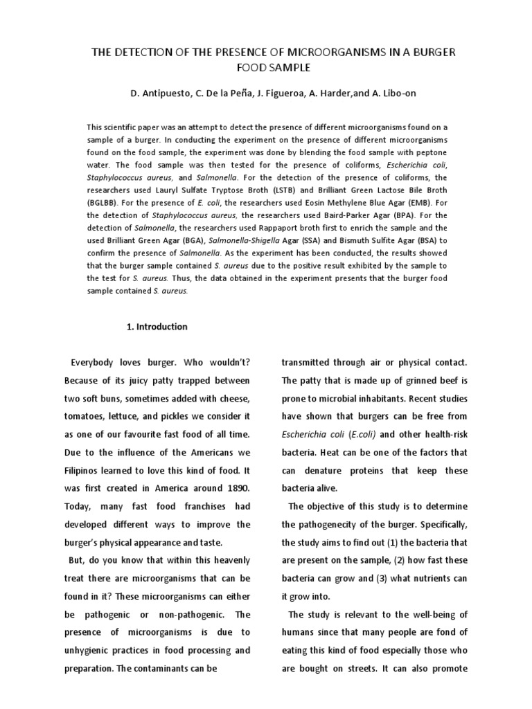 Detection of Microorganisms From A Burger Food Sample | PDF | Foodborne ...