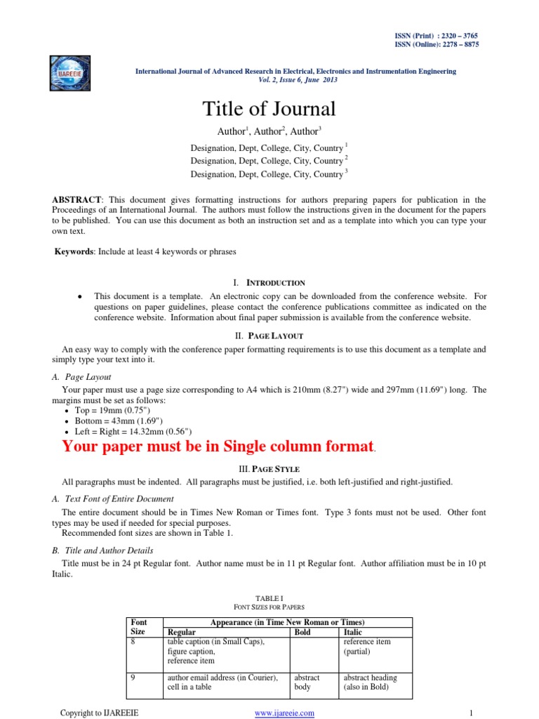 IJAREEIE Paper Template | PDF | Typefaces | International Standard ...