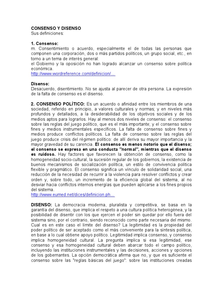 Definiciones de Consenso y Disenso | PDF | Toma de decisiones por ...