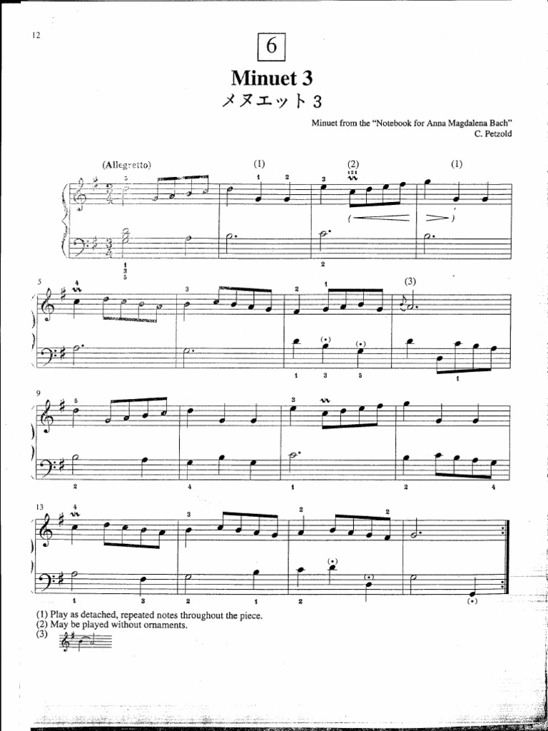 Suzuki Piano School Volume 2-Minuet 3 | PDF