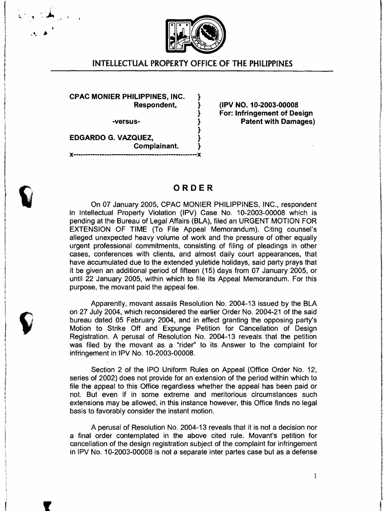 Sample Order Ipo | PDF | Patent Infringement | Complaint