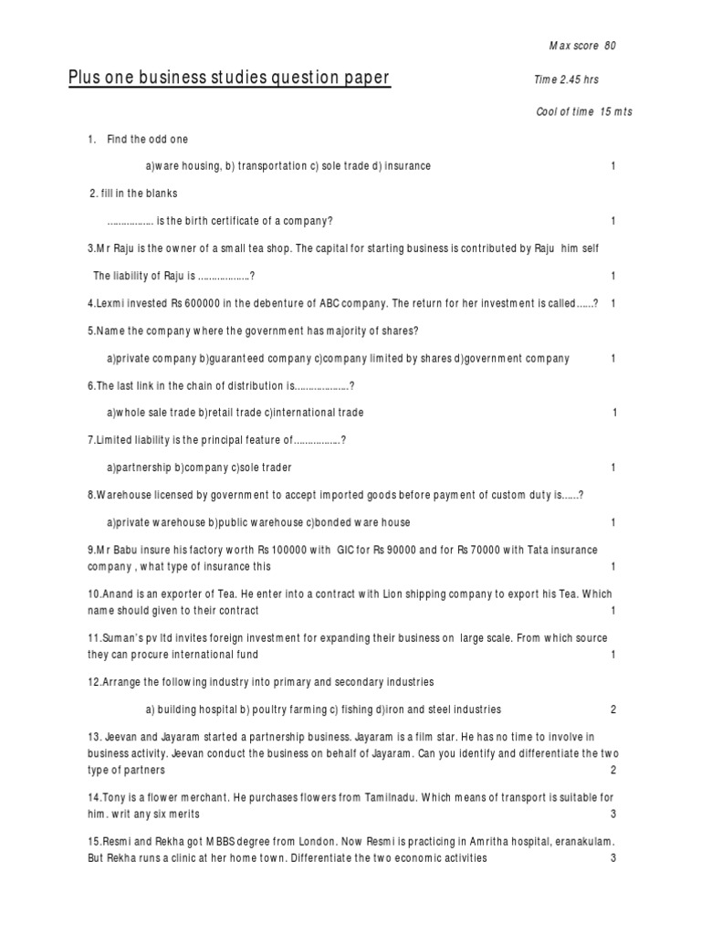 Business Studies Question Paper 2 | PDF | Business | Business (General)