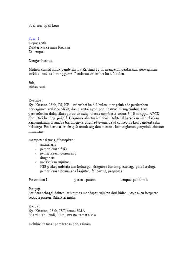 Soal Ujian Koas - Obgyn | PDF