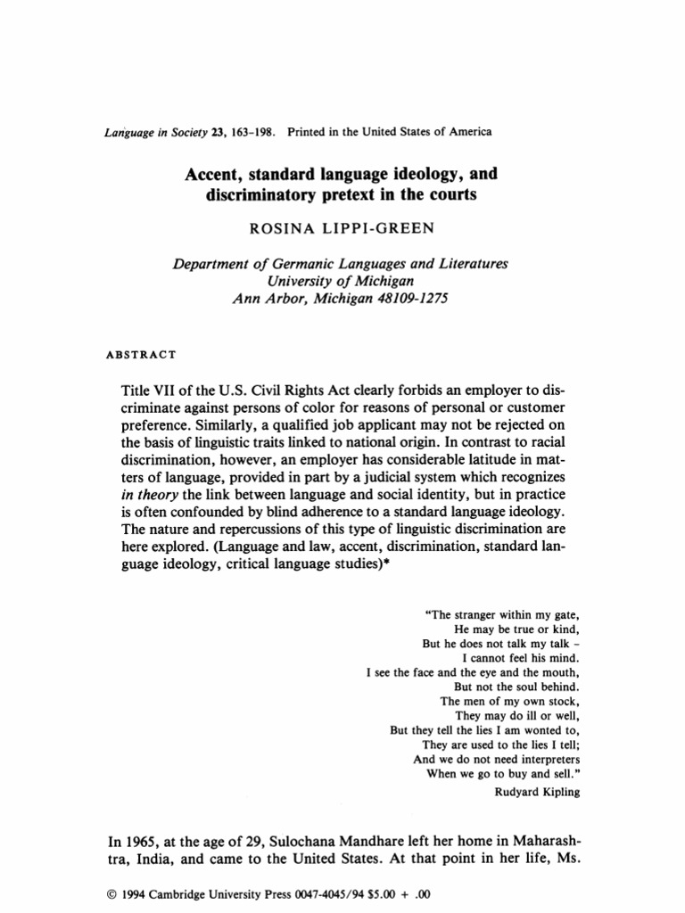Lippi-Green-Accent, Standard Language and ... | PDF | Civil Rights Act ...