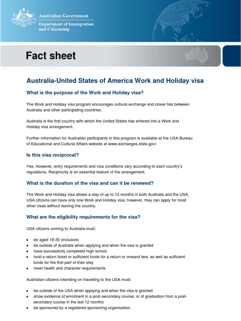 Australia-USA Work and Holiday Visa Guide | PDF | Travel Visa ...