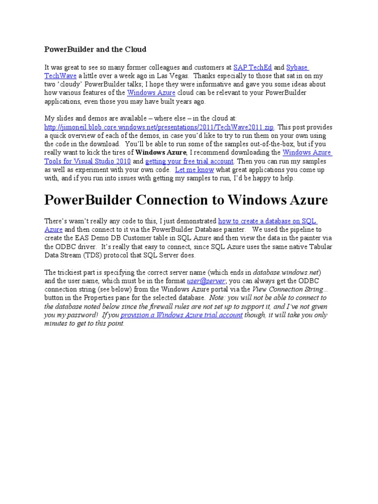 PowerBuilder and The Cloud | PDF | Microsoft Visual Studio | Databases