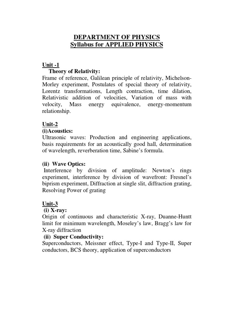 Applied Physics Syllabus Overview | PDF | Science & Mathematics