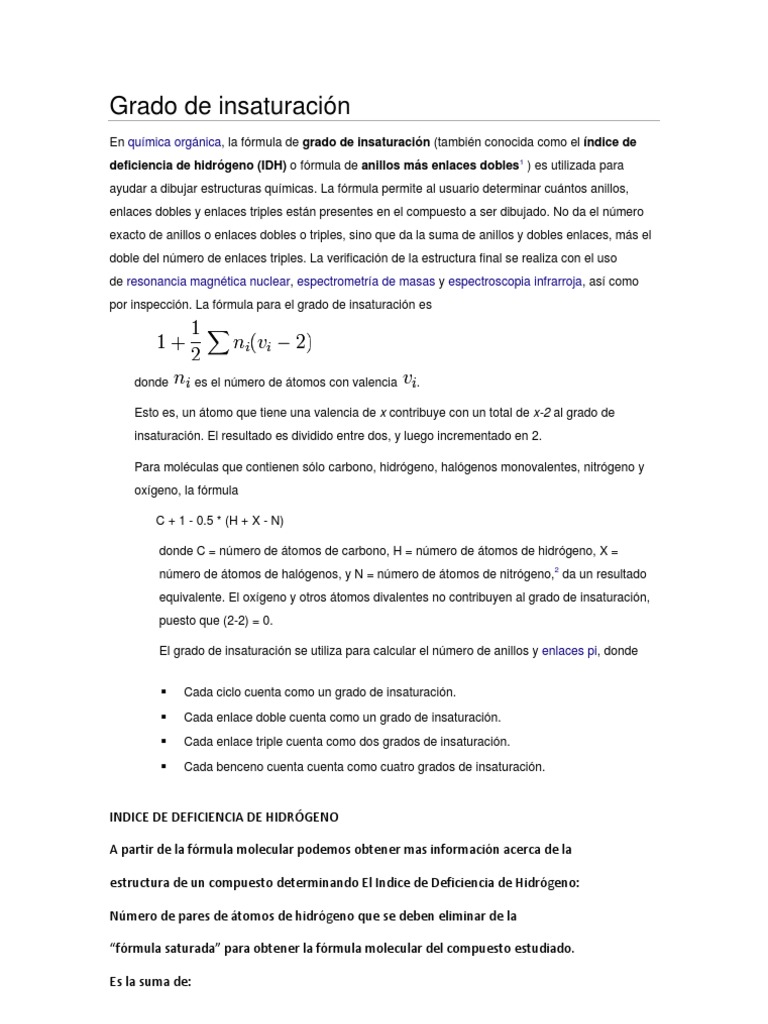 Indice de Deficiencia de Hidrogenos (IDH) | PDF | Ciencia y matemáticas ...