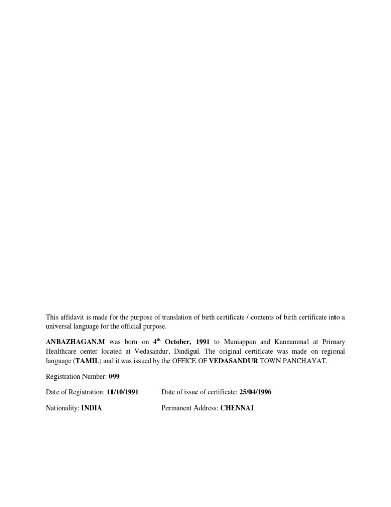 Affidavit For Translation | PDF