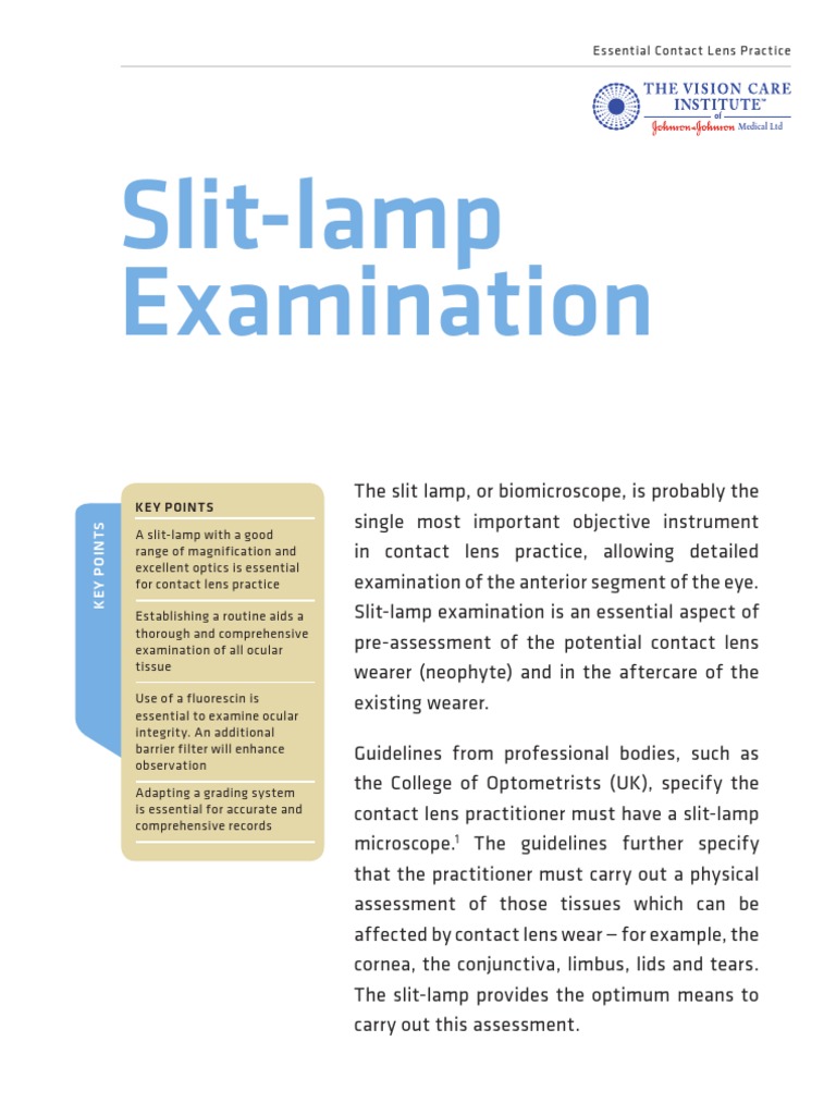 Slit Lamp Examination | PDF | Contact Lens | Cornea