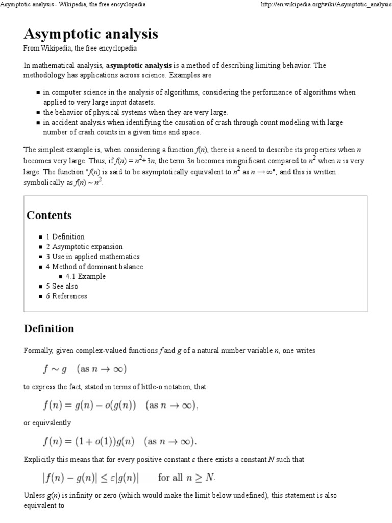 Asymptotic Analysis - Wikipedia | PDF | Asymptotic Analysis | Mathematical Objects