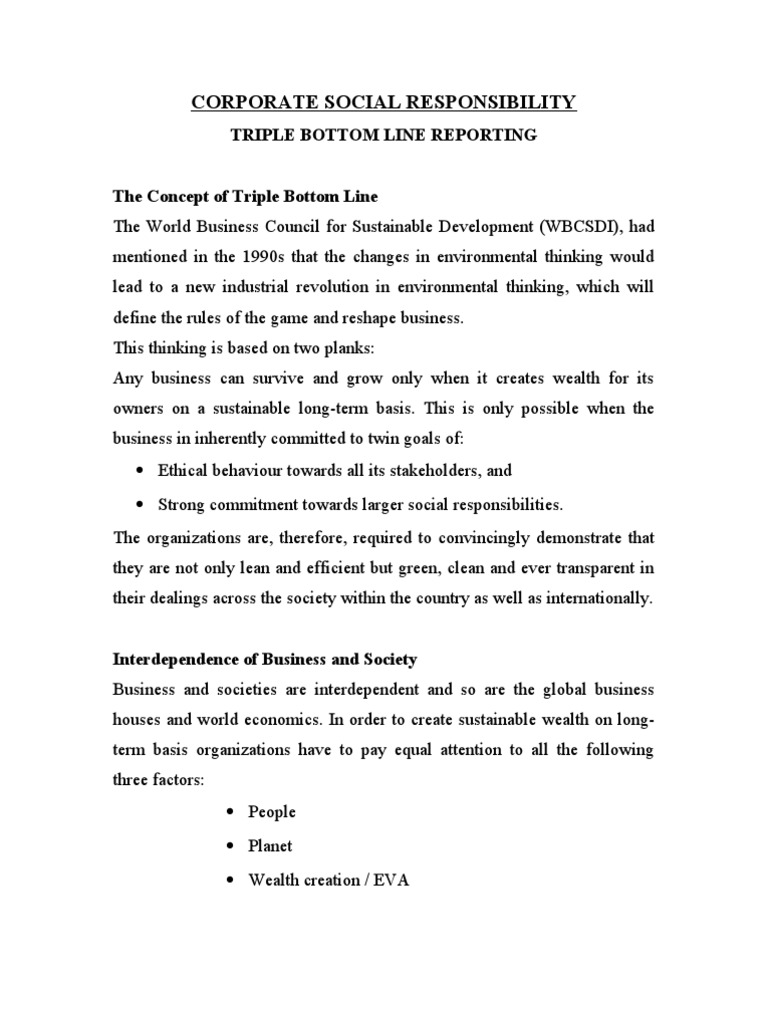 Corporate Social Responsibility: Triple Bottom Line Reporting | PDF ...