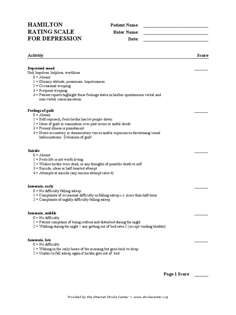 Hamilton Rating Scale For Depression | PDF | Abnormal Psychology ...