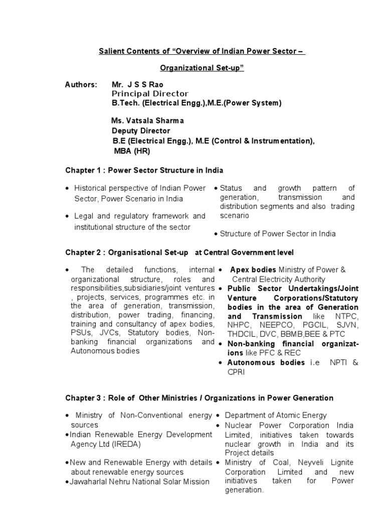 Overview of Indian Power Sector - Organizational Set-Up | PDF ...