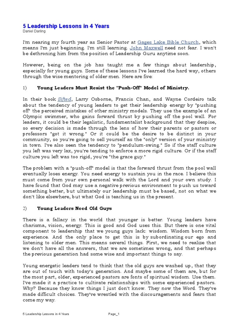 5 Key Leadership Lessons for Pastors | PDF | Wisdom | Leadership