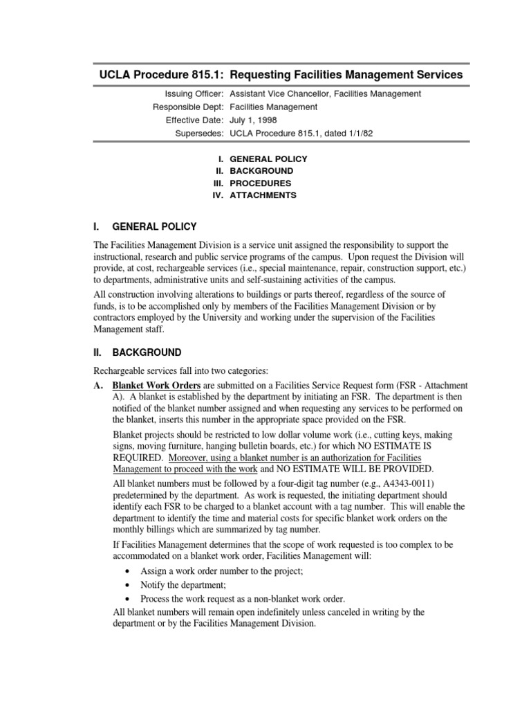 Facilities Management Procedures | PDF | Project Manager | Accounting