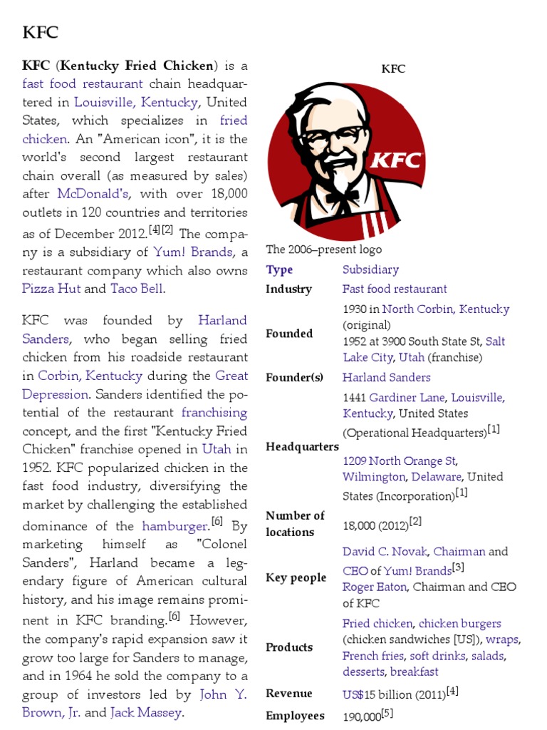 KFC - Wikipedia, The Free Encyclopedia | PDF | Food And Drink | Food Industry