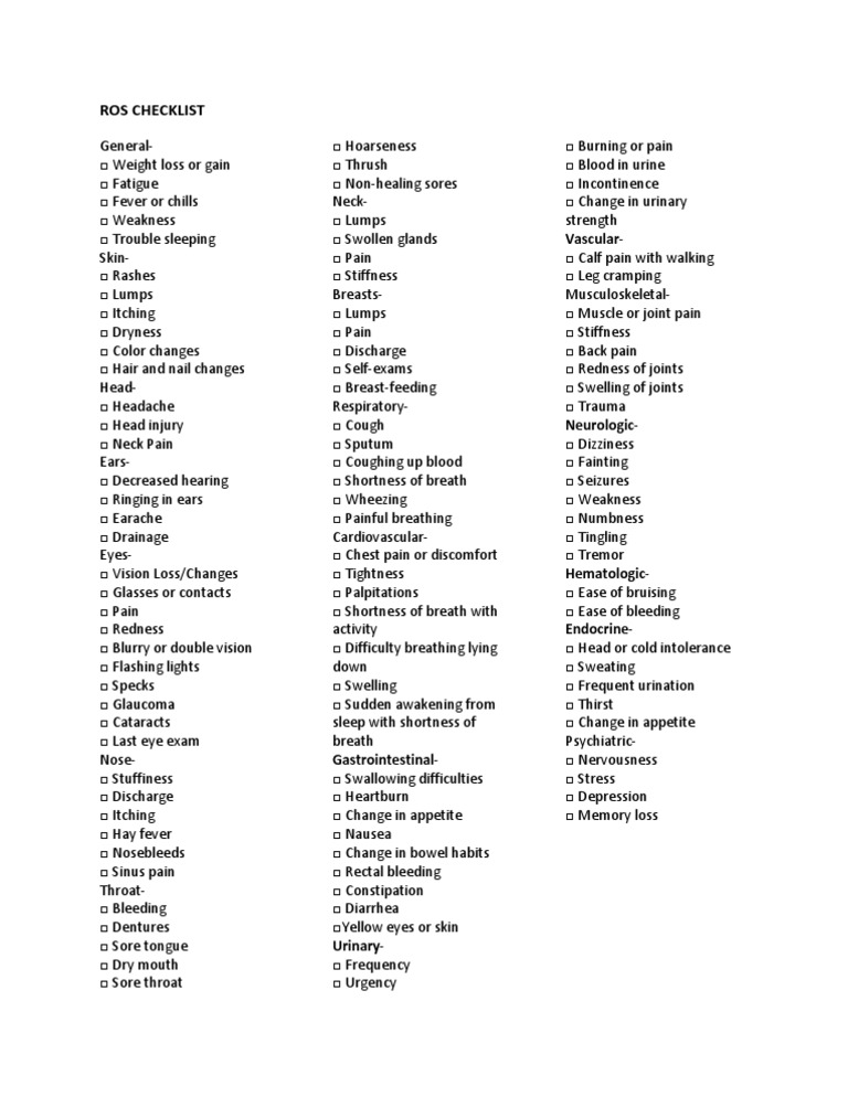 Ros Checklist: Vascular | PDF