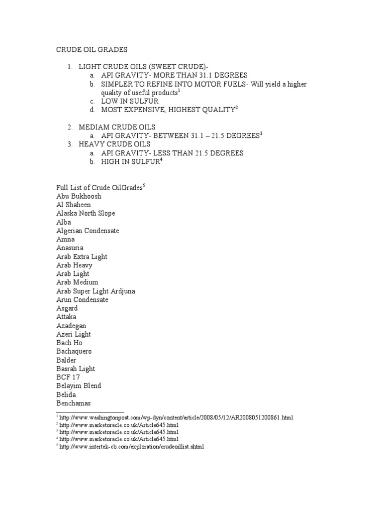 Crude Oil Grades | PDF | Chemical Energy Sources | Petroleum