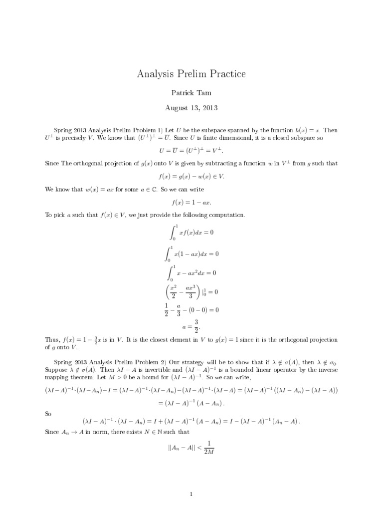 Prelim Practice | PDF | Infinity | Linear Subspace