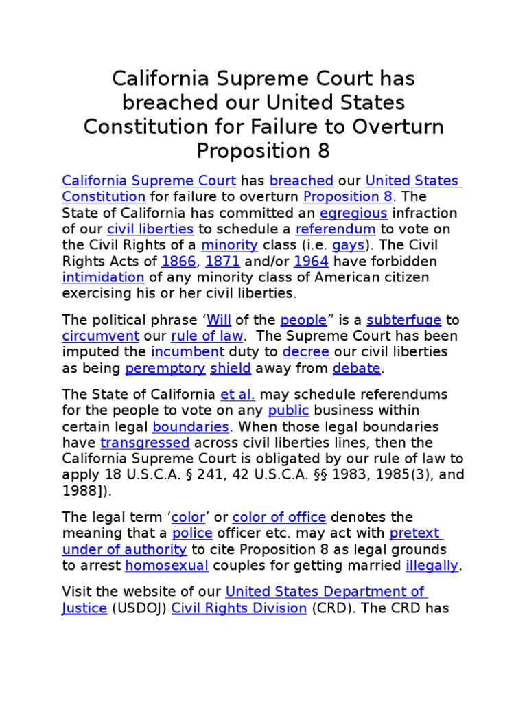 Failure To Overturn Proposition 8 | PDF | California Proposition 8 ...