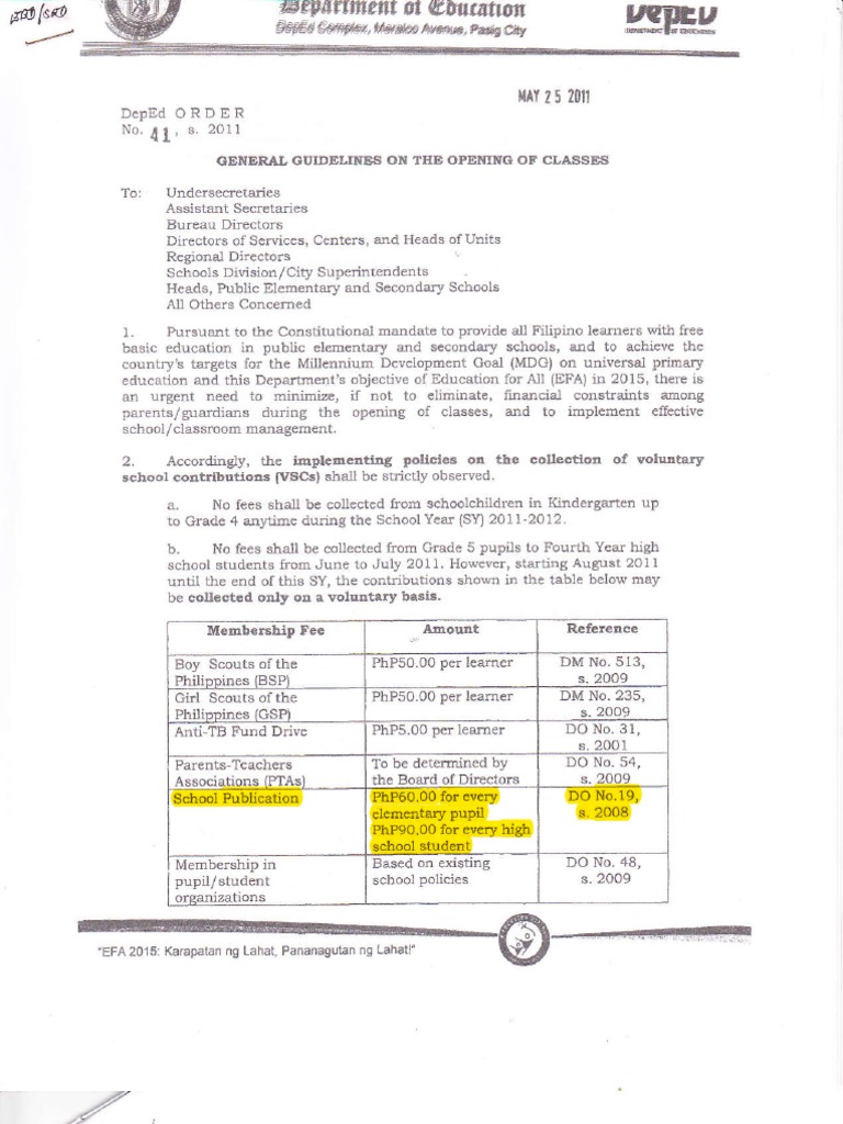 DepED Order No.41 s.2011 | Educational Organizations | Learning | Free ...