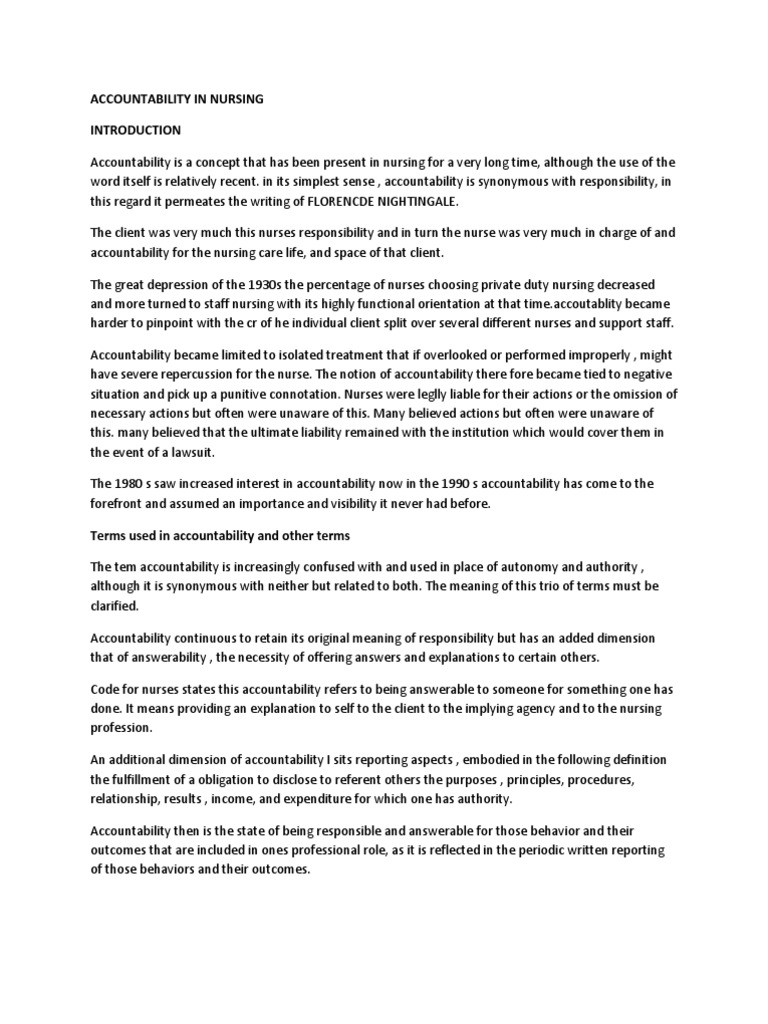 Accountability in Nursing | Nursing | Profession