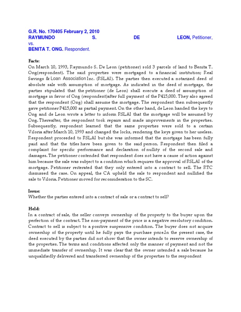 De Leon VS Ong | PDF