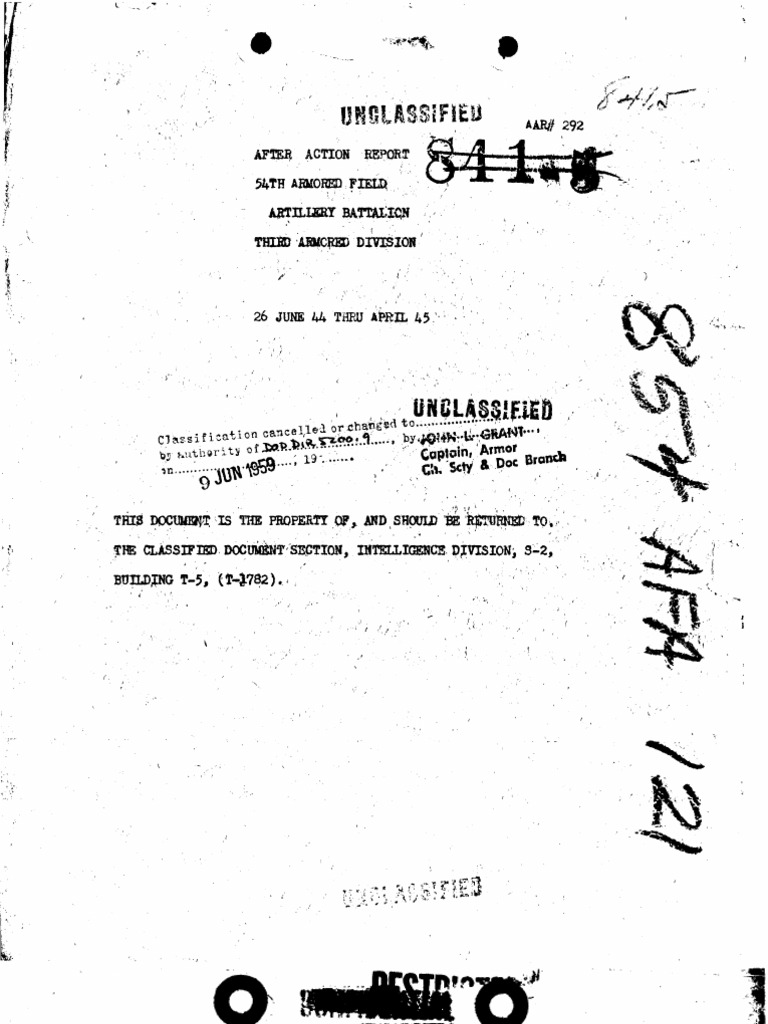 AAR 54th Armored Field Artillery Batttalion, 3rd Armored Division, 26 ...