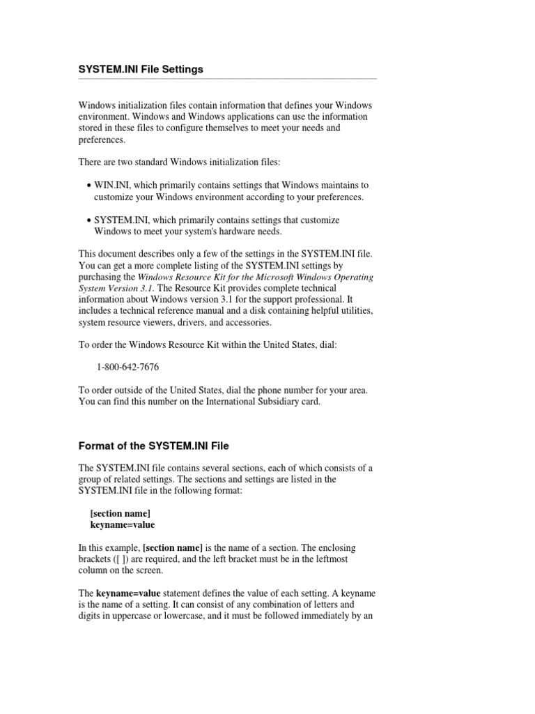 SYSTEM - INI File Settings | PDF | Microsoft Windows | Computer File