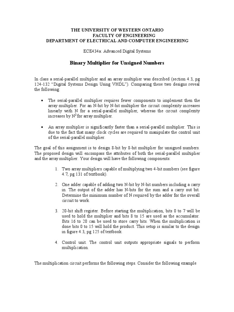 VHDL Ass1 Binary Multiplier 2005 | PDF | Bit | Digital Electronics