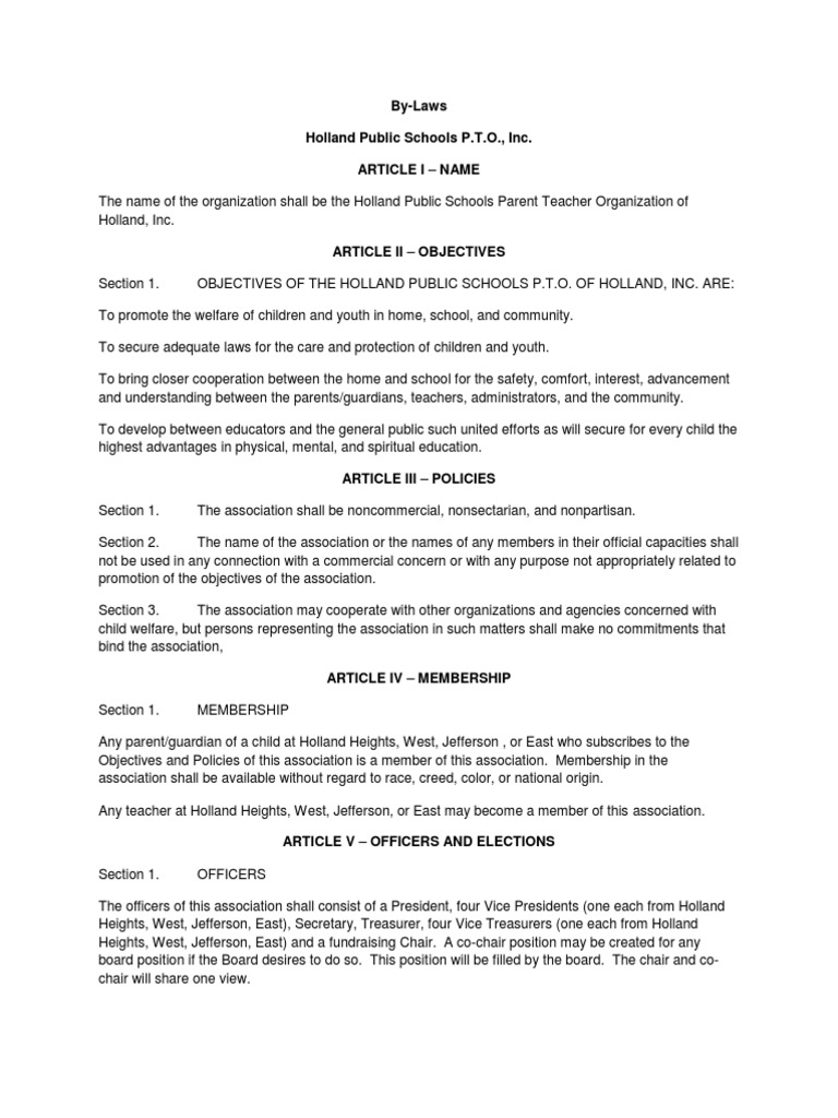 Pto Bylaws | PDF | Board Of Directors | Committee