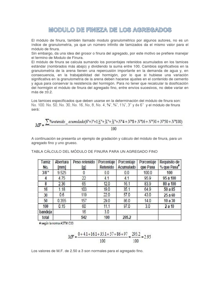 Modulo de Fineza de Los Agregados | PDF