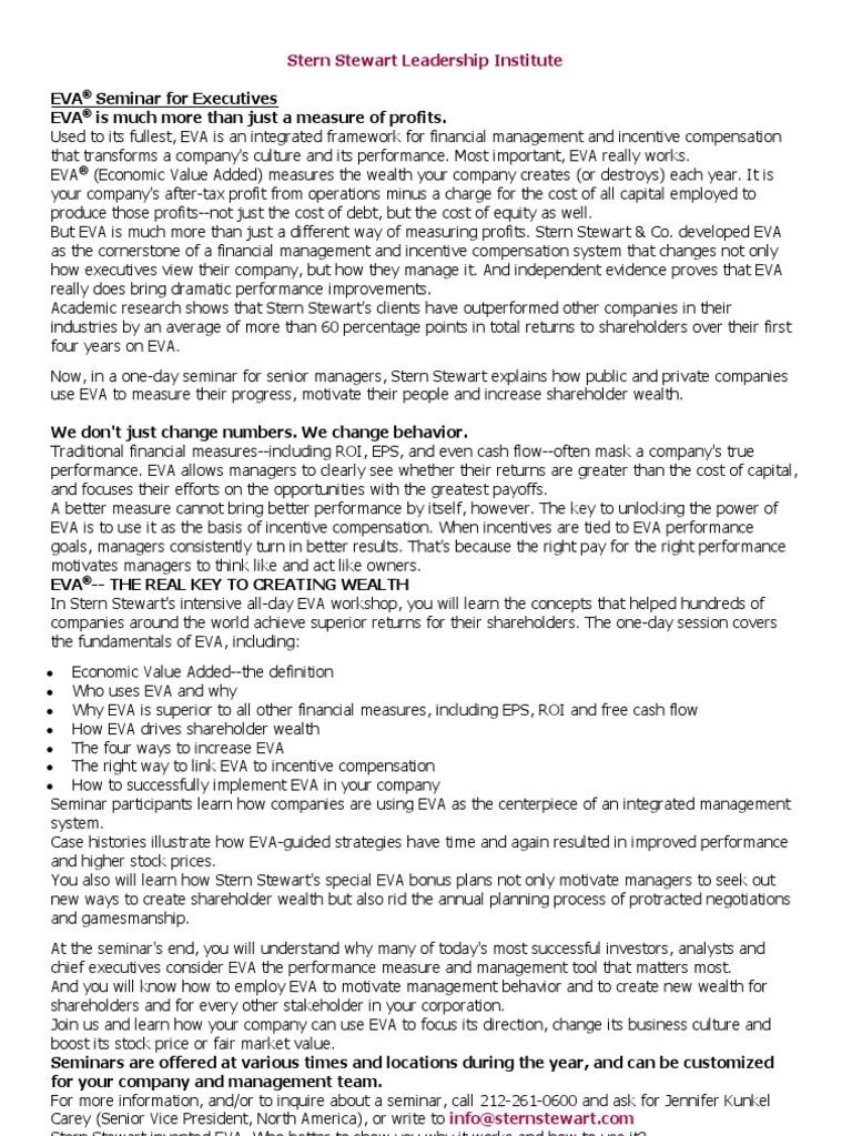 Stern Stewart Leadership Institute | Download Free PDF | Stocks | Investor
