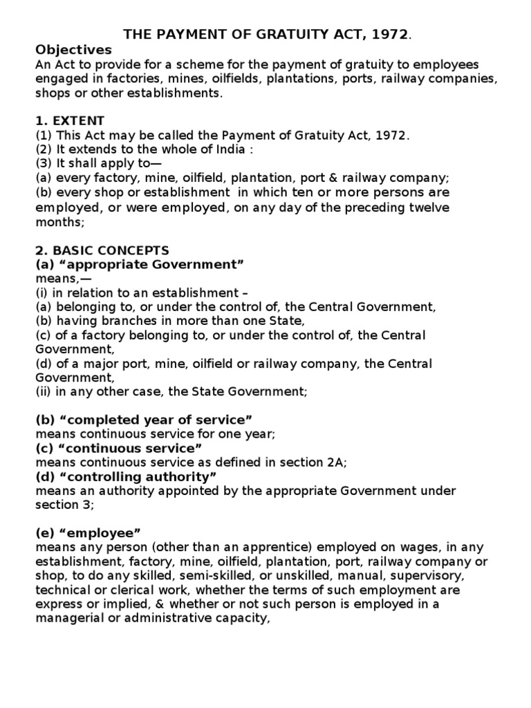 The Payment of Gratuity Act 1972 | Gratuity | Employment